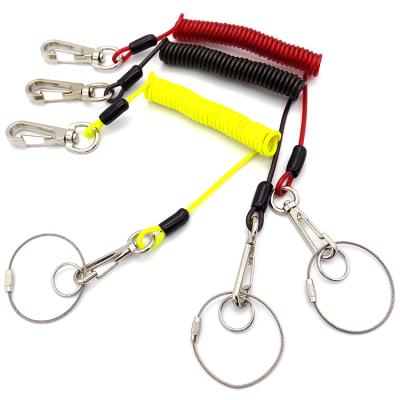 China Plastic Coated Coiled Wire Cable Carabiner Key Chain Lanyard Hight Tension Retractable for sale