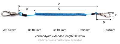 Cina cordicelle trasparenti rivestite dello strumento di sicurezza dell'unità di elaborazione del blu del filo di acciaio di 3.2mm con il gancio di Carabiner in vendita