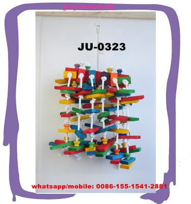 China Medium and Large bird toys ECO-friendly color wooden cotton parrots macaws bite chewing toys JU-0323 for sale