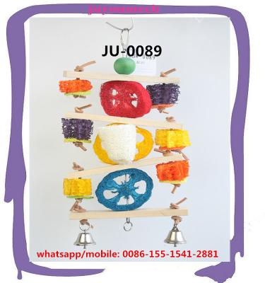 China wholesale price natural wooden loofah big bird stop bar / large parrot standing perch /bird chews toy JU-0089 for sale