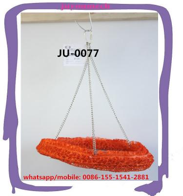 China natural dye loofah bird standing perch / parrot cage hanging chewing biting luffa toy JU-0077 for sale