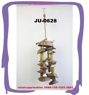 China Natural handcraft coconut shell bamboo color block Pavilion bird toy parrot toys JU-628 for sale