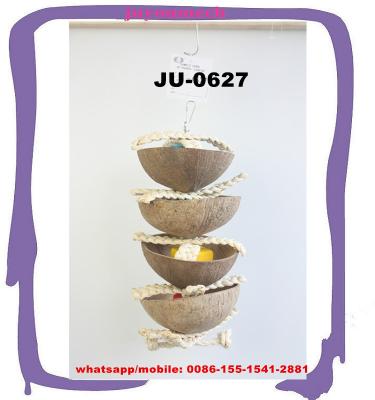 China Natural crafts coconut shell food putting pet playing toys/corn husk bird chewing biting toy JU-0627 for sale