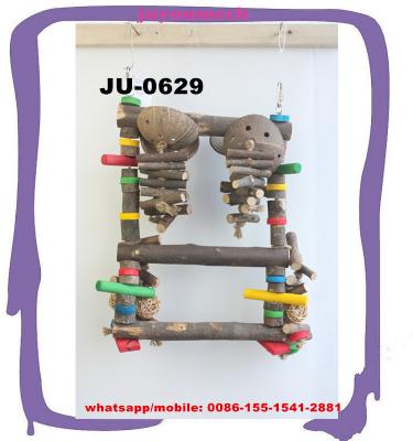 China Eco-friendly natural wood bird perches/coconut shell wooden bar pet climbing biting toys JU-0629 for sale