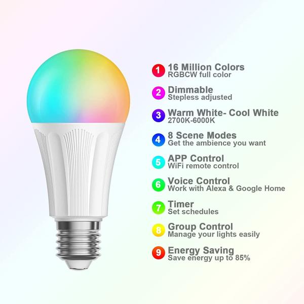 Quality 7w Wi-fi Tuya Led A Bulbs Rgbw Color Changing Led Bulb Light E27 Auto Led Wifi for sale