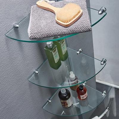 China Stainless Steel Material Modern Design Style Bathroom Corner Glass Shelf for Shelves for sale