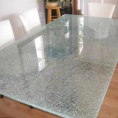 China 8mm America Popular Cracked Ice Laminated Glass Table Top in Villa Square Design for sale