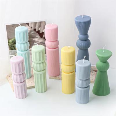 Cina Grande pilastro alto Decorative Candle Mold Romano Estetico Striped Cylindrical Silicone Mold DIY in vendita