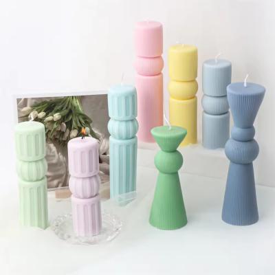 Cina Grande pilastro alto Decorative Candle Mold Romano Estetico Striped Cylindrical Silicone Mold DIY in vendita