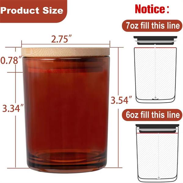 Quality 6oz Amber Candle Jars With Bamboo Wooden Lids And Sticky Labels Empty Glass For for sale
