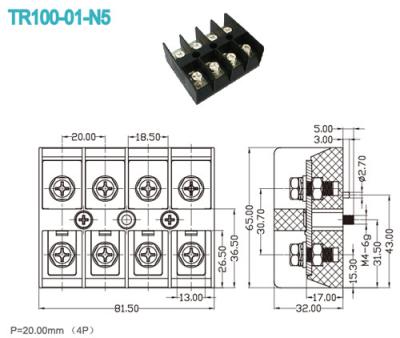 중국 20.00mm 높은 현재 끝 구획 연결관 600V 100A 4 방법 PC 검정 맨끝 판매용