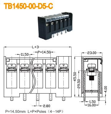 China Power Barrier Terminal Block Black 14.5mm Pitch 40A with Cover 4-14 Poles for sale