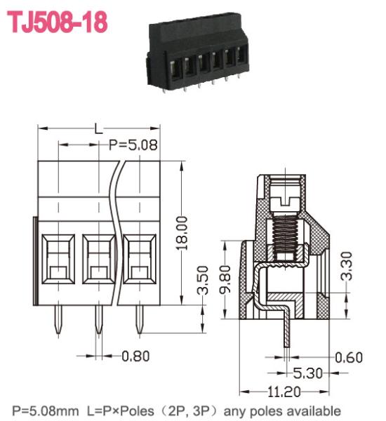 Τα μαύρα PCB βιδώνουν το ευρώ ορείχαλκου τελικών φραγμών αυξάνοντας το AWG 12-24 σειράς 300V 10A τύπων