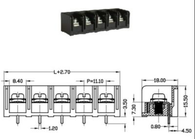 China Black 20A Barrier Power Terminal Blocks With 2-12 Poles Brass PBT 11mm Pitch for sale