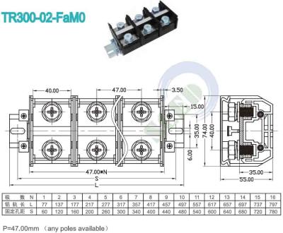 China PCB Panel Mount Terminal Block 47.00mm 600V 300A PC Black Screw Terminal Connector for sale