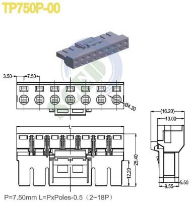 中国 PA66 プラスチックグレー 接続可能な端末ブロック接続器 7.5mm ピッチ 300V 16A 2-18 ポール 販売のため