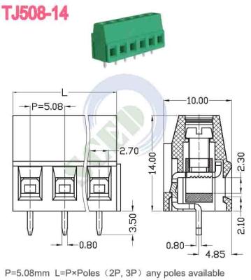 China Verde 5.08mm 300V 10A PA66 Bloque de terminales de PCB Tipo Euro para control automático en venta