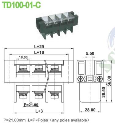 中国 101A 21.0mm PBT パフォーレーション 600V プラスチックカバー付き端末ブロックを通す 販売のため