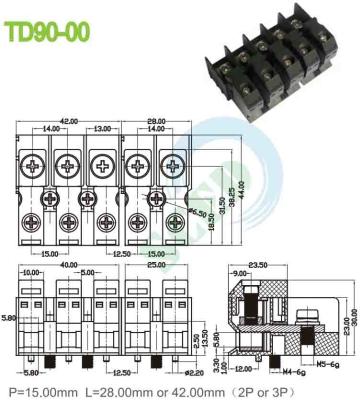 China Durchspeisung 90A 600V PA66 M5 Perforationsterminalblock 15.00mm 4-20 AWG zu verkaufen