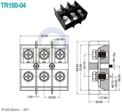 Cina Collegamento terminale ad alta corrente Pitch 25.00mm 600V 150A PA66 3P M8 in vendita