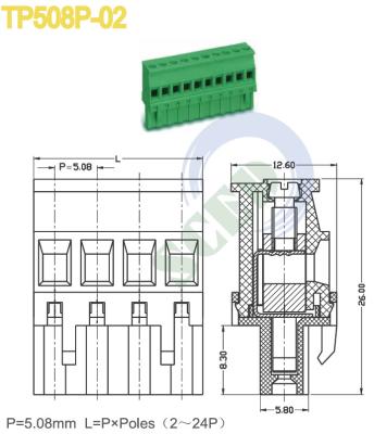 China Weiblicher Stecker-Terminal-Block-Anschluss 5,08 mm Tonhöhe 300V 18A 2-24 Pole PA66 M3 Schraube zu verkaufen