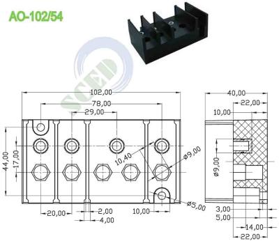 China Black M6 Nut PBT Terminal Block Accessories 20mm Pitch 25 lbf·in for sale
