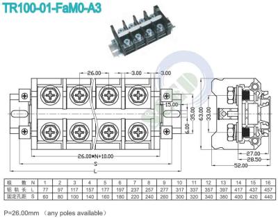 China Hoge stroom terminal blok aansluiting Alle beschikbare polen Pitch 26.00mm 600V 101A Te koop