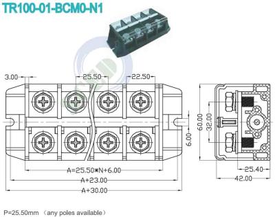 China 25.50mm Bloco de terminais de alta corrente 600V 101A Blocos de terminais de potência de latão à venda