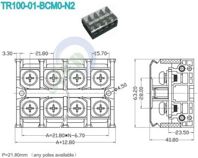 Cina Connettore terminale ad alta corrente 600V 101A 21,80mm Qualsiasi palo disponibile utilizzato nel controllo industriale in vendita
