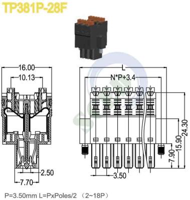 중국 플러그인 터미널 블록 2P-18P 여성 소켓 PA66 피치 3.50mm 300V 10A 판매용