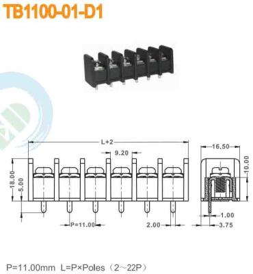 Китай Перекрёсток 11,00 мм 300В 30А 2-22П Барьерный терминал Блок PBT Медный энергетический терминал Блок продается