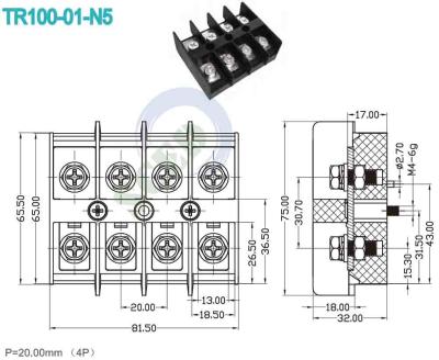 중국 600V 등급 전압 고전류 터미널 블록 DIN 레일 장착 및 M6 나사 판매용