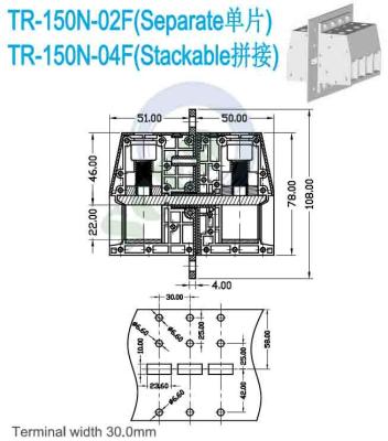 China Cage Clamp Connection Type Through Panel Terminal Blocks 600V V-0 Inflammability Class for Needs for sale
