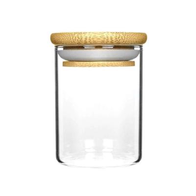 China Multiple Sizes Clear Glass Borosilicate Jar With Bamboo Silicone Sealed Lid for sale