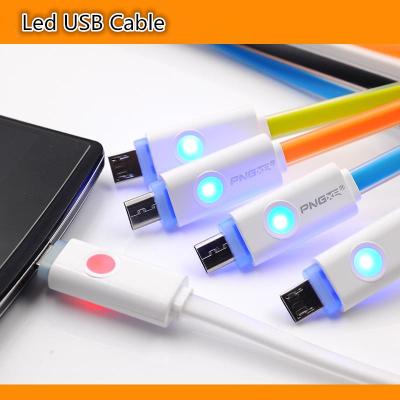 China Visible LED Light Micro USB Cable 1m 3ft Flat Noodle Charger Sync Data Extra Charging Lighting Line Adapter for sale