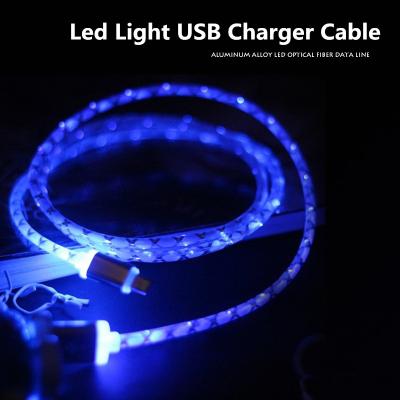 China 1M Transparent Aluminum LED light Micro USB charger Cable Data Charger Cables For Samsung Galaxy LG G3 HTC Sony Xiaomi for sale