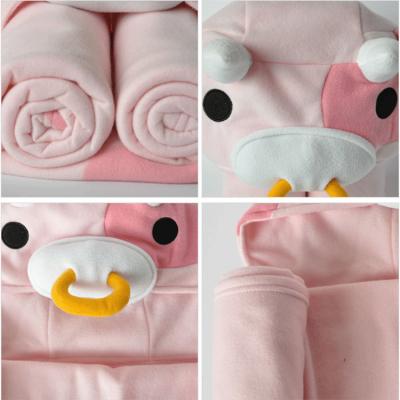 Cow Shape Huggable Hooded Blanket Fluffy Micro Flannel Soft Blanket Wrap