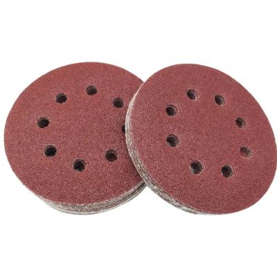 China 5 Inch Red 8 Holes Abrasive Discs 150mm Hook and Loop Sanding Disc 120 Grit Sandpaper Sander Round Sand Paper for sale
