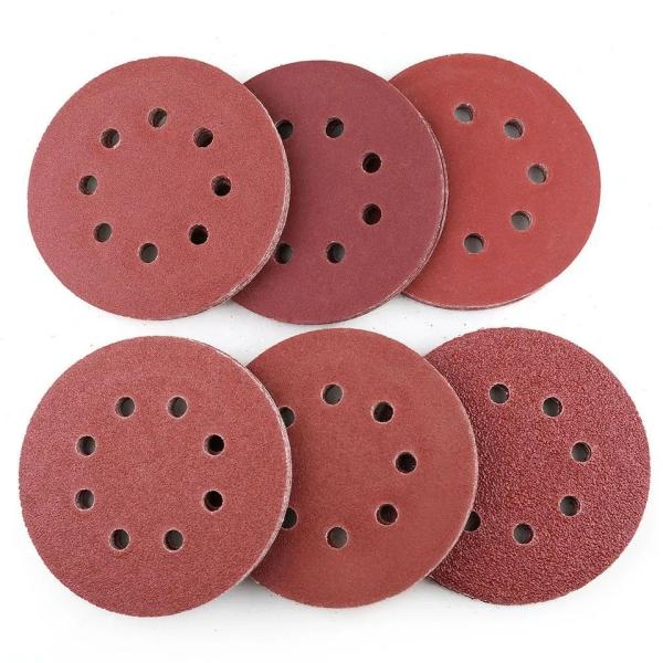 Quality 180 Grit 6-Inch Sandpaper Sander 5 Inch Red Round Sand Paper With 8 Holes for sale