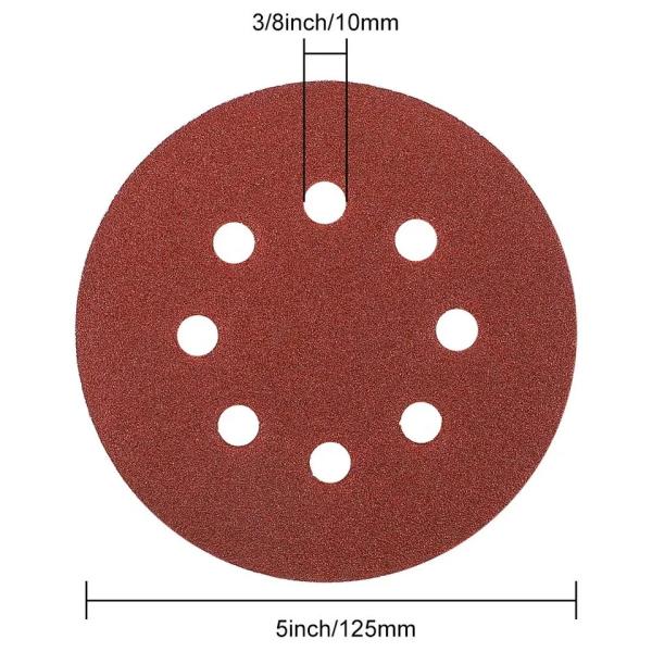 Quality 180 Grit 6-Inch Sandpaper Sander 5 Inch Red Round Sand Paper With 8 Holes for sale
