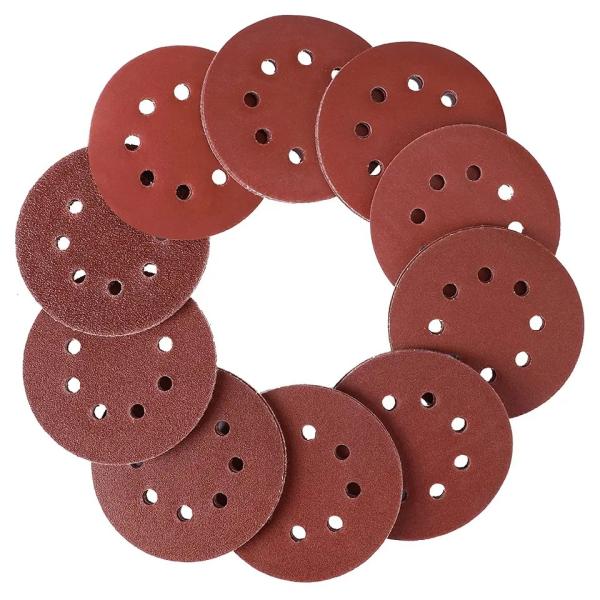 Quality 180 Grit 6-Inch Sandpaper Sander 5 Inch Red Round Sand Paper With 8 Holes for sale