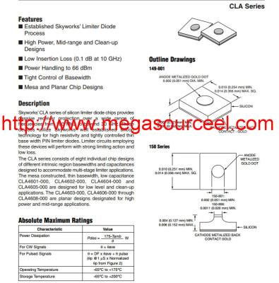 Cina SILICIO 15-30V del LIMITATORE di DIODO di 1SKYWORKS CLA4608-000 CLA4601-000 CLA4608-240 in vendita