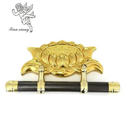 China Shiny Gold Plated Carved Lotus Ornament Non-slip Bar Casket Swing Bar Handle For Funeral Coffin for sale