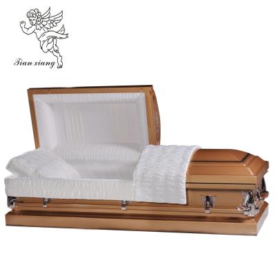 China Adult Burial Metal Casket, Bronze Tone Surface，Tailored White Fabric Line for sale