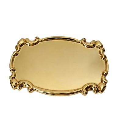 China Glossy Mirror Surface Curly Scroll Frame Oval Plastic Casket Name Plate Funeral Coffin Fitting for sale