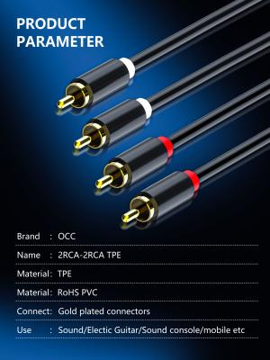 Cina Il maschio 2RCA ad oro maschio 2RCA ha placcato l'audio cavo, il nero 6 Ft 3,5 millimetri di audio cavo in vendita