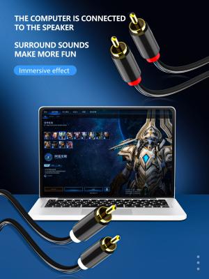 Cina Il maschio 2RCA ad oro maschio 2RCA ha placcato l'audio cavo, il nero 6 Ft 3,5 millimetri di audio cavo in vendita