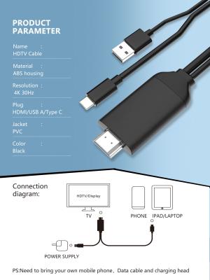 Cina Tipo telefono di USB del rivestimento di PVC del cavo degli adattatori 2m MHL di C al convertitore del monitor 4K HDTV del proiettore di HDMI TV in vendita
