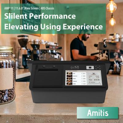 China Dual-Screen POS Terminal with Built-in 58mm Printer and Fanless Aluminum Housing for Coffee Shops for sale