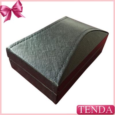 China Hand Made Dark Matt Black Brown Blue Leather Wood Jewelry Box for sale